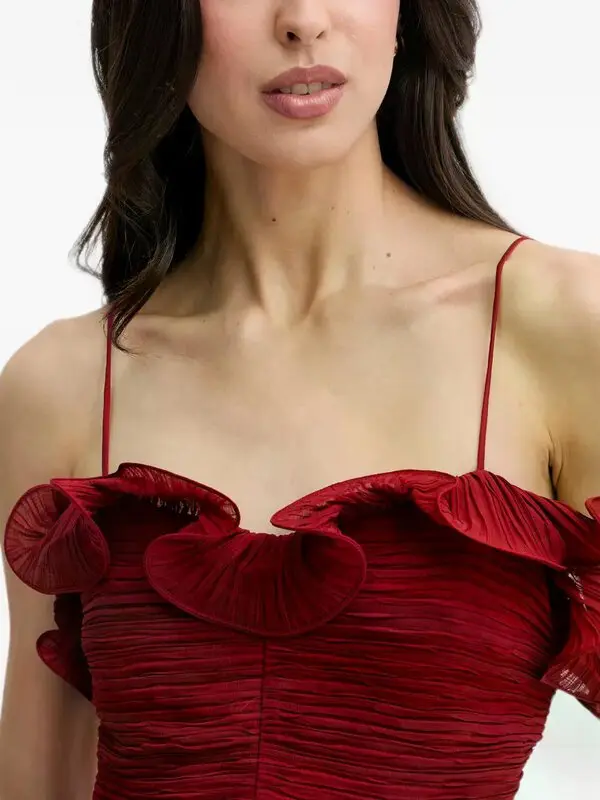Guess Kennith Ruched Mini Dress With Ruffled Trim - Red