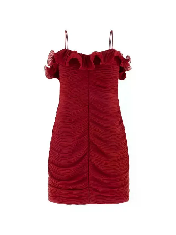 Guess Kennith Ruched Mini Dress With Ruffled Trim - Red