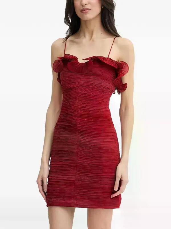 Guess Kennith Ruched Mini Dress With Ruffled Trim - Red