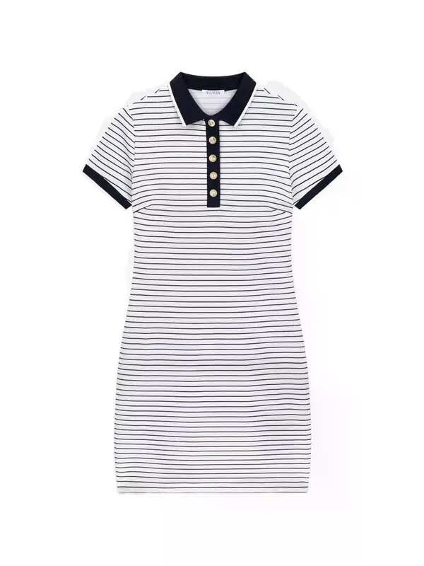 Guess Horizontal Stripe Polo Collar Mini Dress - White