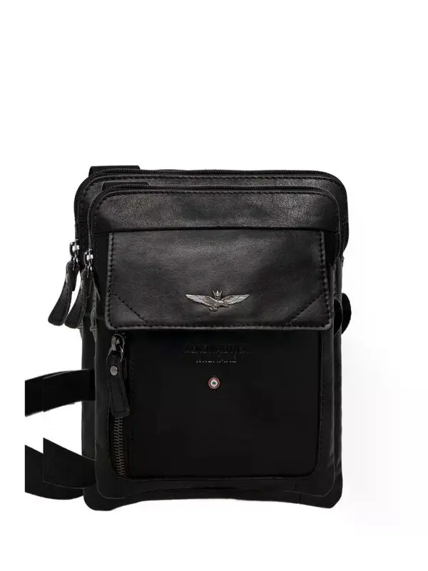 AERONAUTICA MILITARE Logo Plaque Leather Belt Bag - Black
