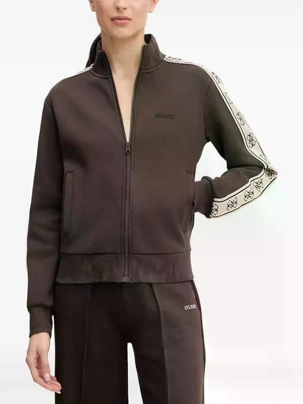 Guess Logo-tape Zip-up Sweater - Brown