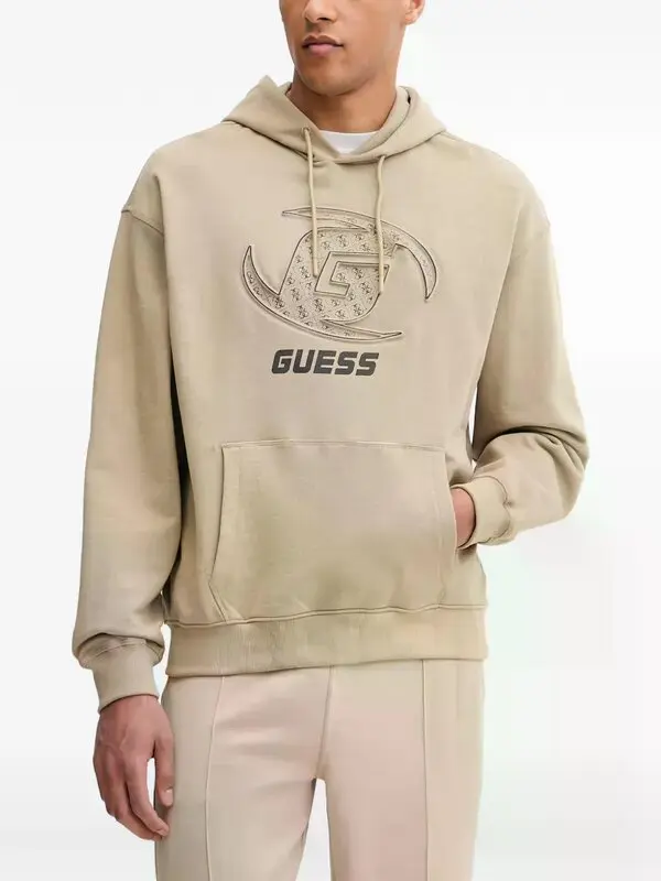 Guess Logo-print Pouch-pocket Hoodie - Neutrals