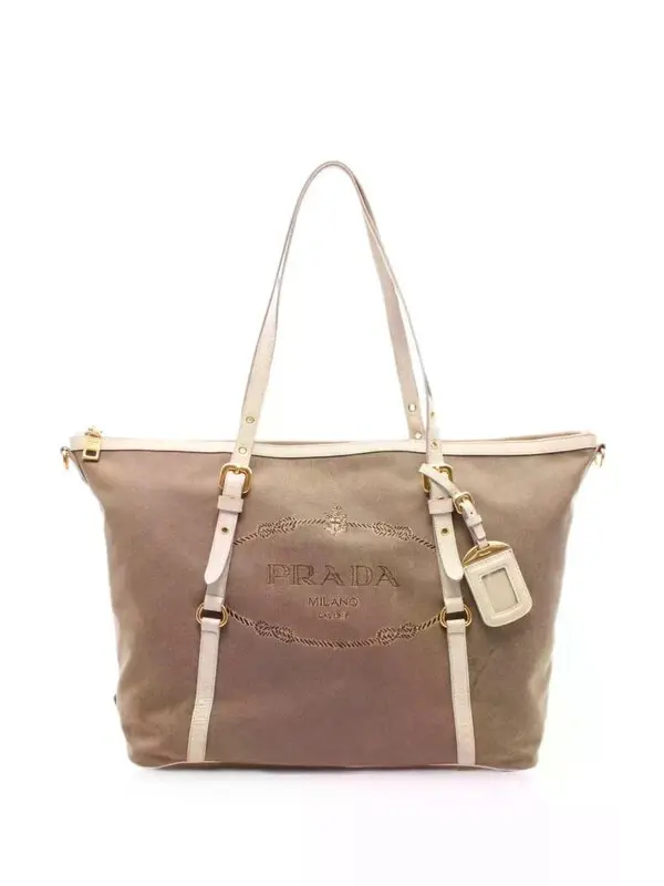 Prada 2000s Logo-print Tote Bag - Neutrals