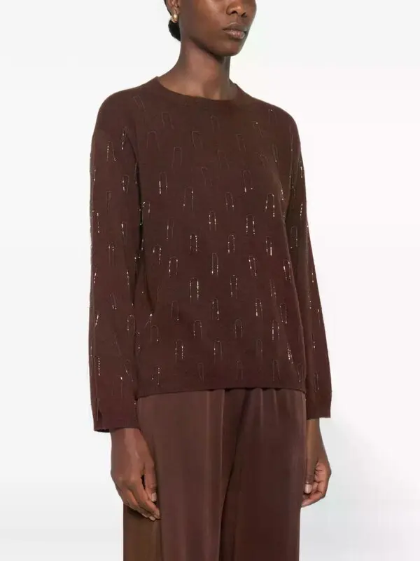 Fabiana Filippi Embellished Crew Neck Long Sleeve Sweater - Brown