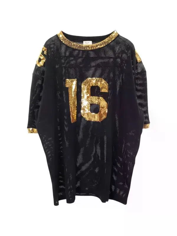 Celine 2020 Embellished "16" Embroidery Short Sleeve T-shirt - Black