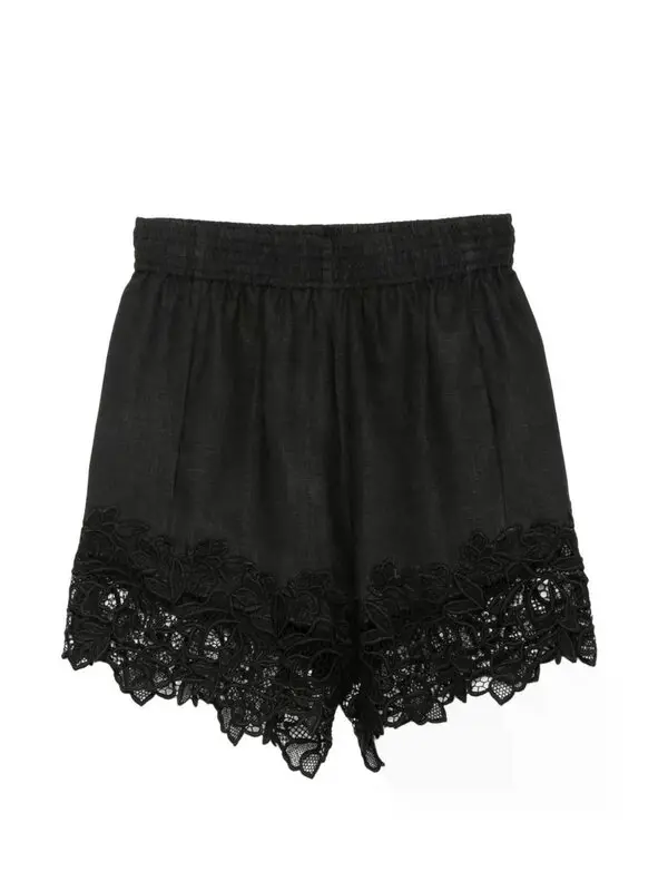 Ermanno Scervino Lace Trim Linen Shorts - Black