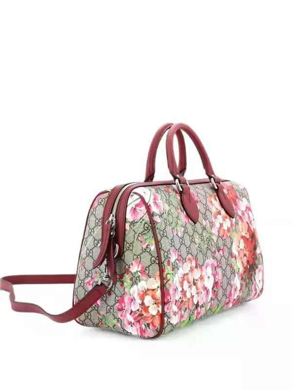 Gucci Convertible Boston Bag Blooms Print Gg Coated Canvas Medium Satchel - Brown