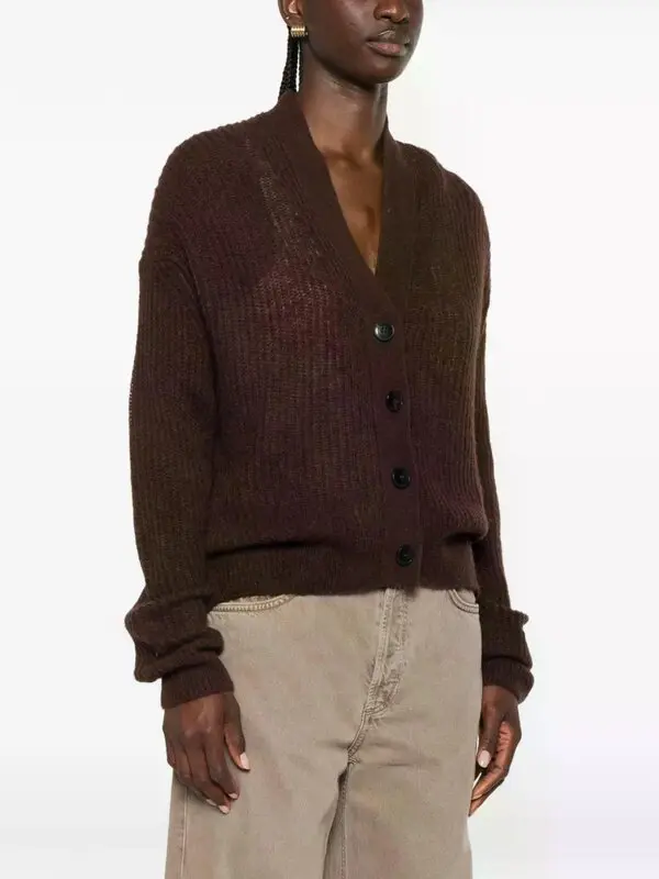 Closed Ribbed Knit V-neck Cardigan