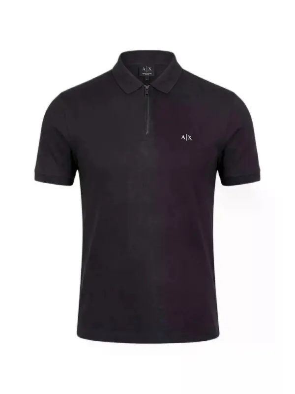 Emporio Armani Logo-print Zip-fastening Polo Shirt - Black