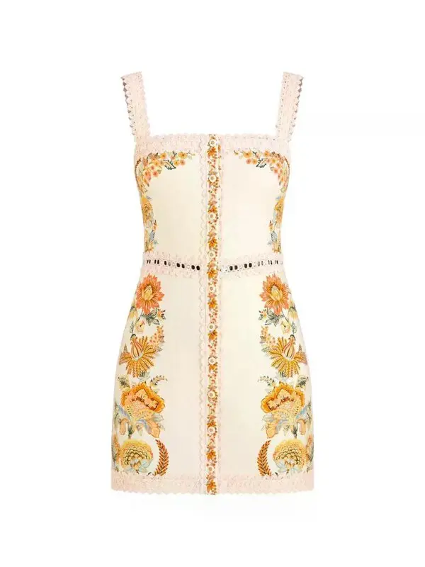 Farm Rio Mini Ligia Floral-print Dress - Neutrals