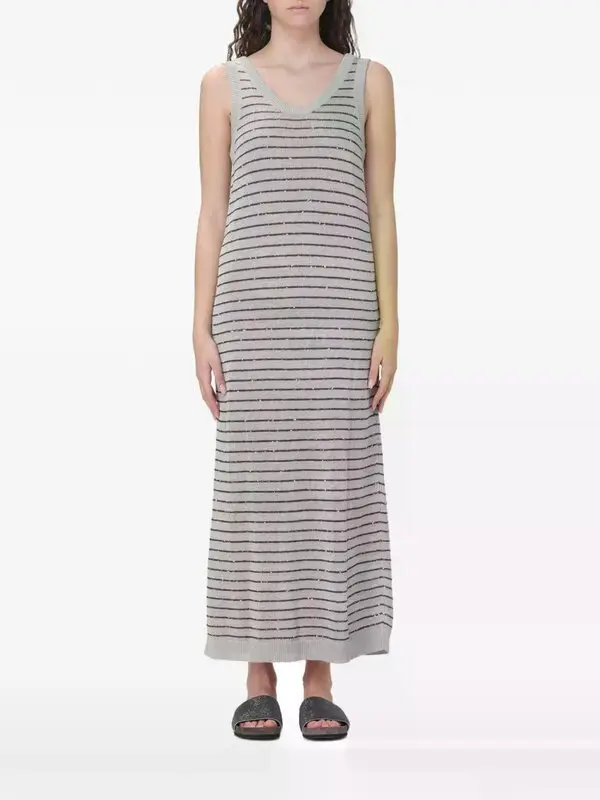Brunello Cucinelli Midi Striped Sequin-embellished Dress