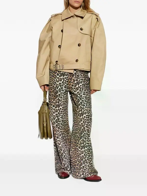 GANNI Belted Double-breasted Jacket With Pointed Collar And Balloon Sleeves