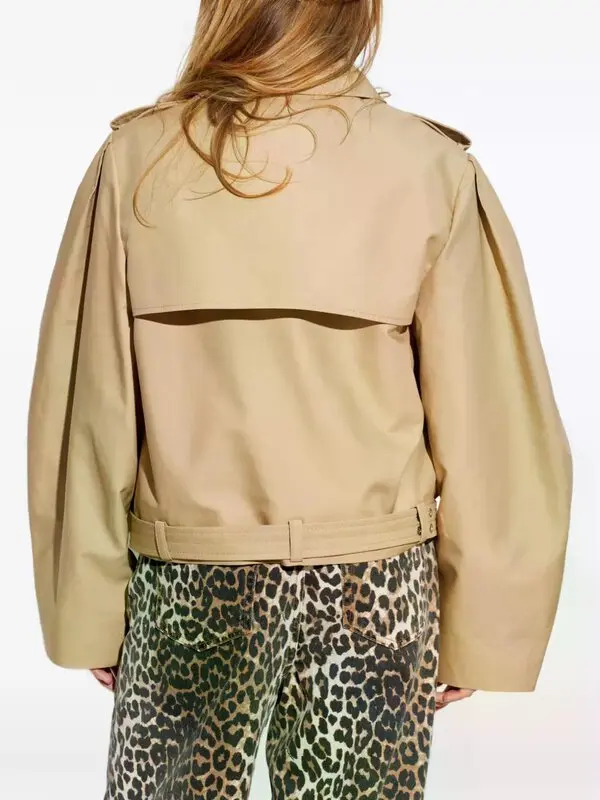 GANNI Belted Double-breasted Jacket With Pointed Collar And Balloon Sleeves