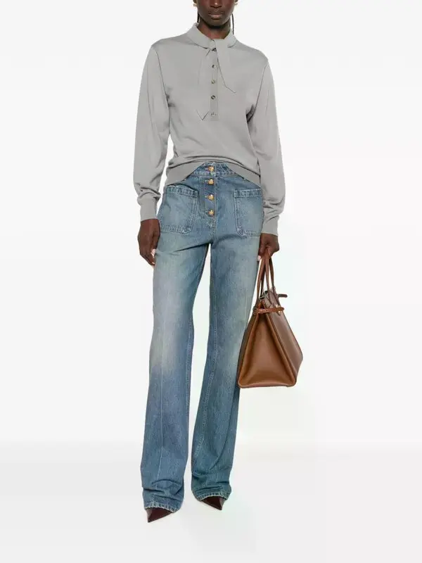 Valentino Garavani Tie-neck Button-up Polo Shirt - Grey