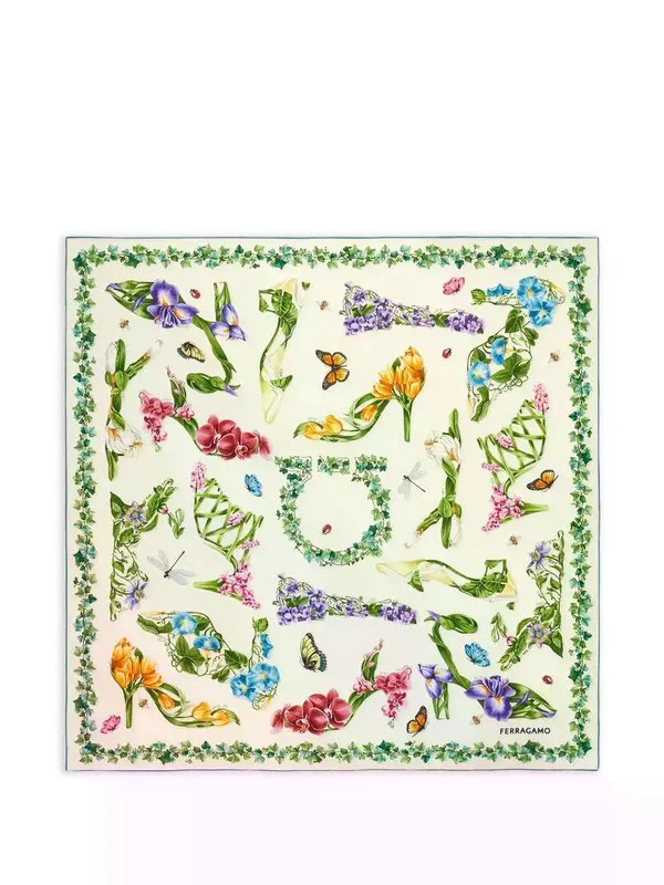 FERRAGAMO Eden Shoes-print Scarf - Neutrals