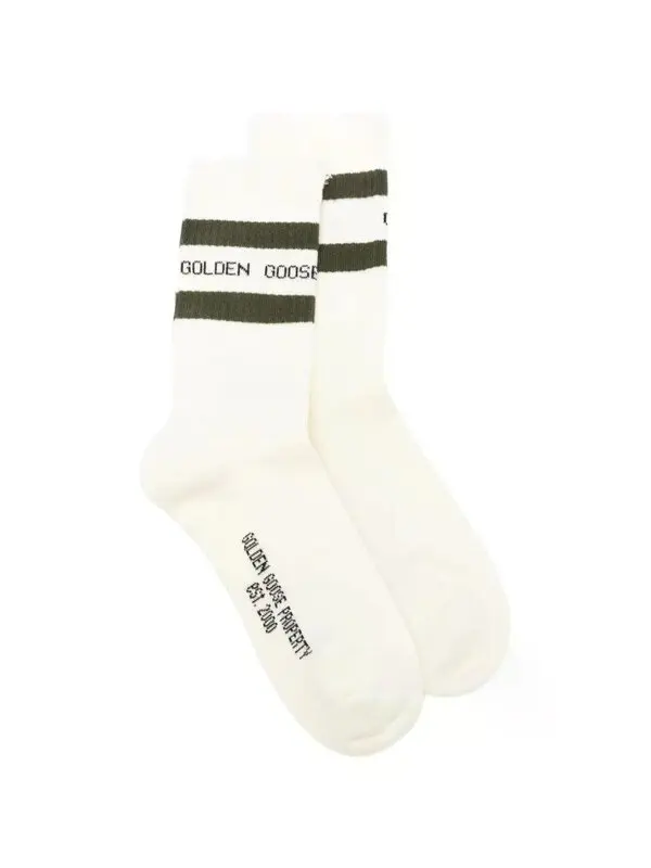 GOLDEN GOOSE Ribbed-knit Striped-detailing Socks - Neutrals