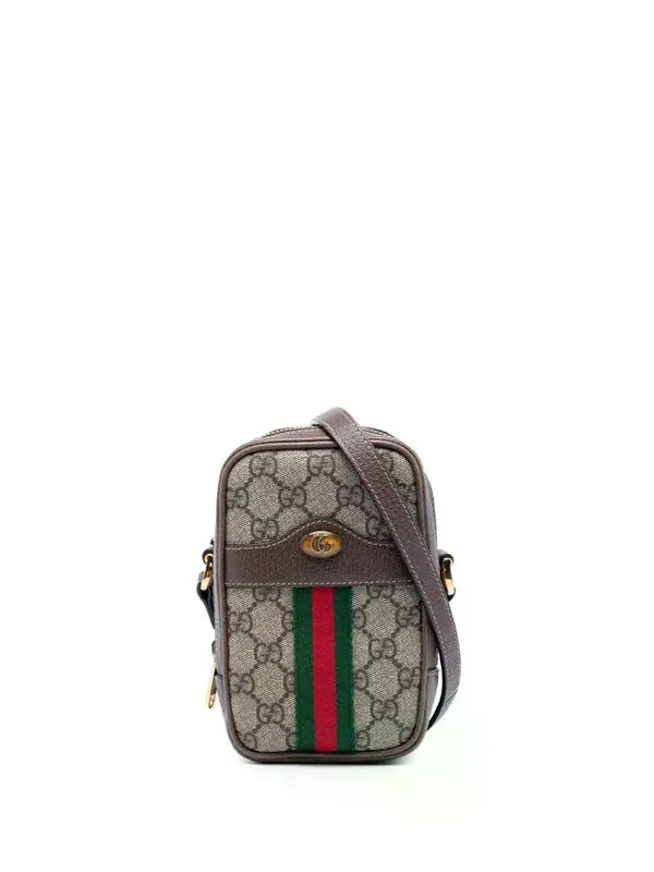 Gucci 2016-2026 Gg Supreme Web Ophidia Double Zip Crossbody Bag - Neutrals