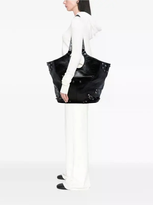 Balenciaga 2023 Large Arena Lambskin Le Cagole Carry All Tote Travel Bag - Black