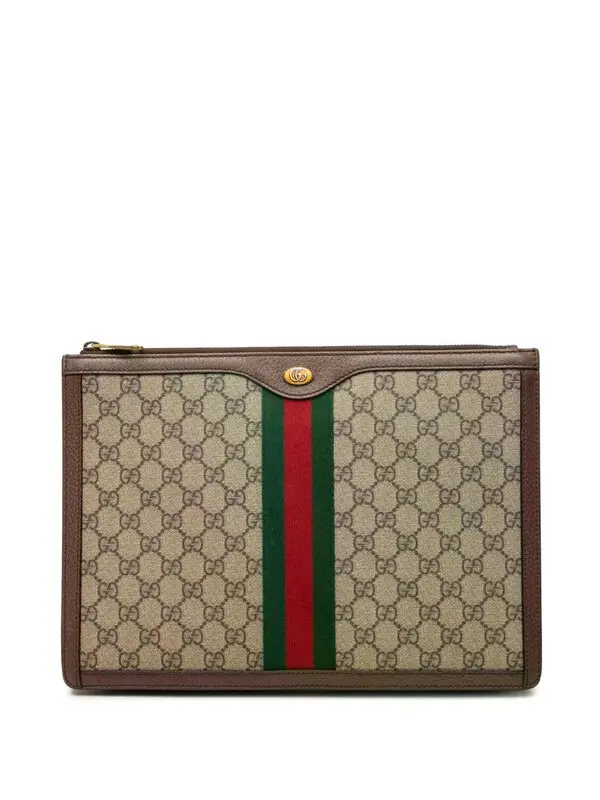 Gucci 2016-2026 Gg Supreme Web Ophidia Clutch Bag - Neutrals