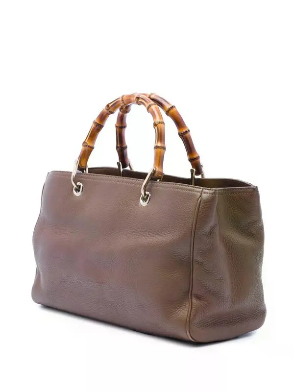 Gucci Calfskin Bamboo Shopper Satchel - Brown