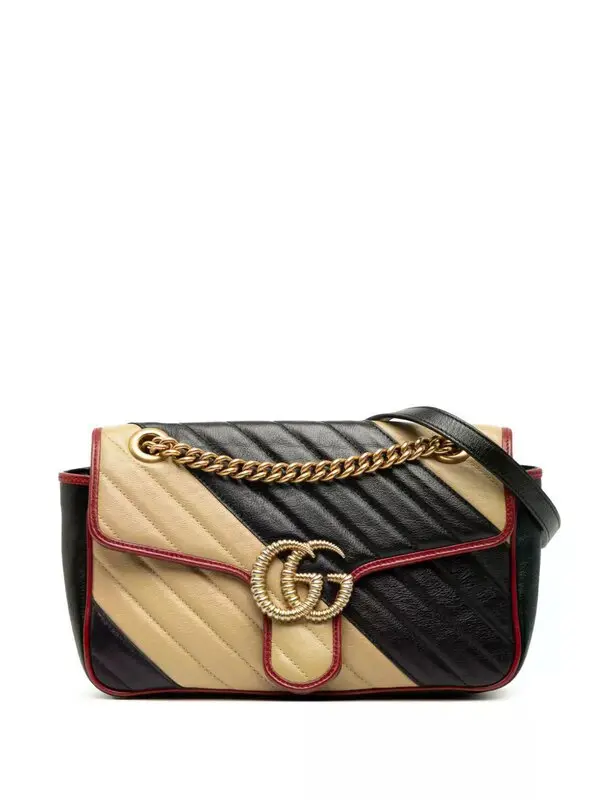 Gucci 2016-2026 Medium Gg Marmont Bicolor Matelasse Diagonal Calfskin Torchon Shoulder Bag - Black