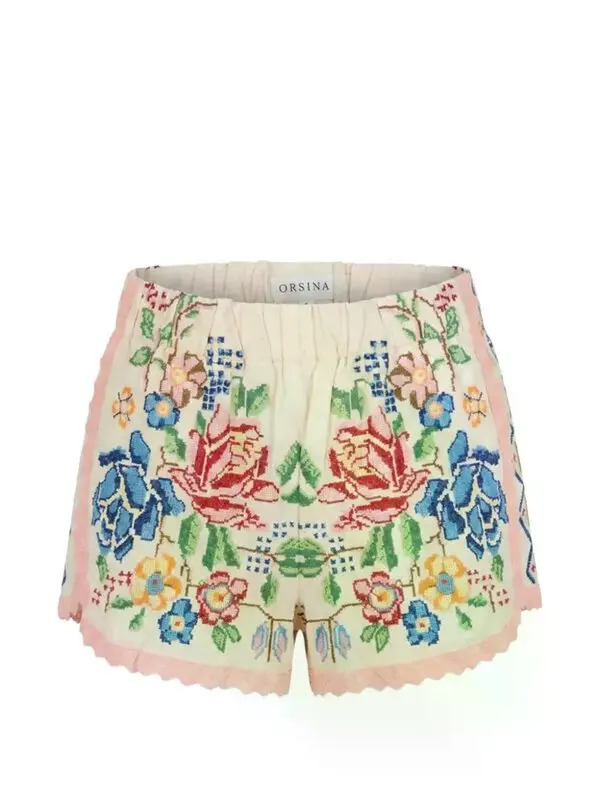 ORSINA Floral Embroidered Scalloped Shorts