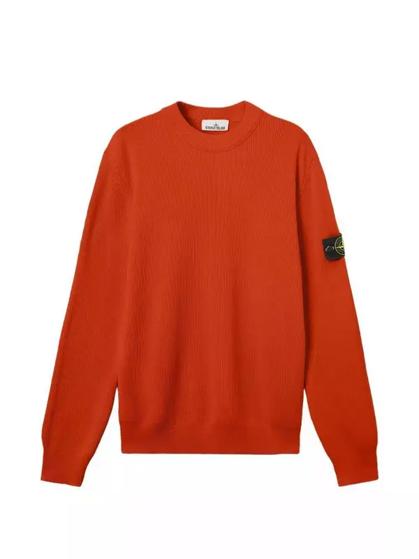 Stone Island Logo Patch Ribbed Knit Sweater - Orange