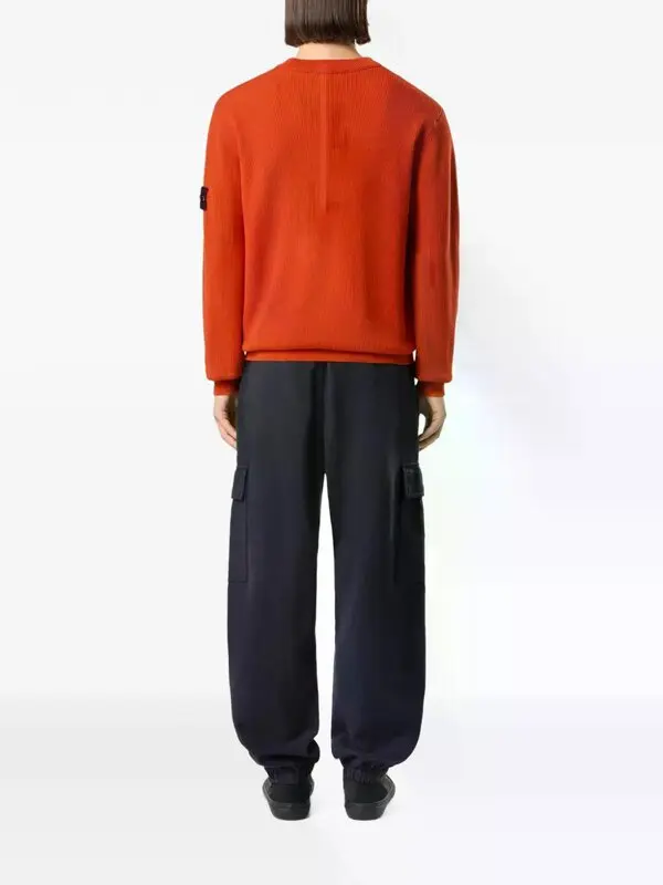 Stone Island Logo Patch Ribbed Knit Sweater - Orange