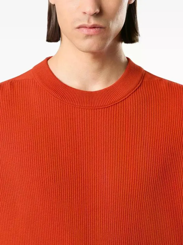 Stone Island Logo Patch Ribbed Knit Sweater - Orange