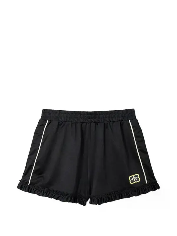 GANNI Ruffle-trim Shorts - Black