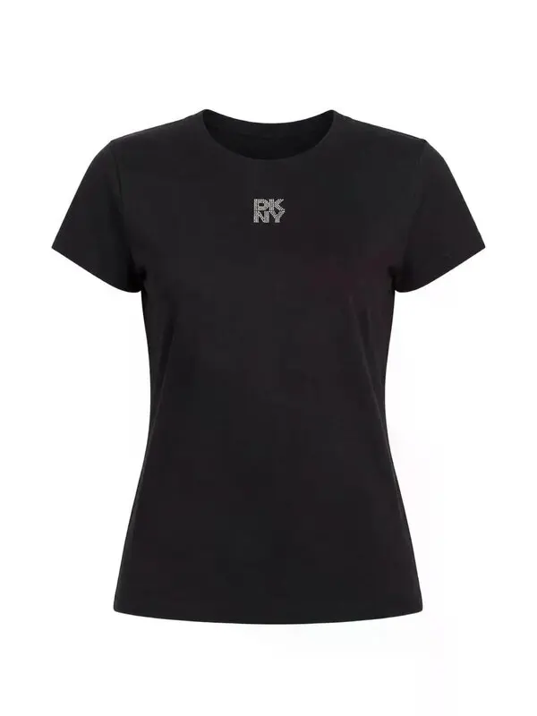 Dkny Rhinestone-logo Cotton T-shirt - Black