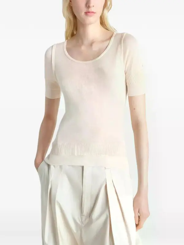 LEMAIRE Ribbed Knit Short Sleeve Top - Neutrals