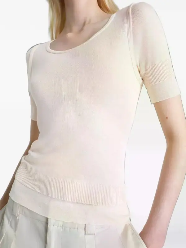 LEMAIRE Ribbed Knit Short Sleeve Top - Neutrals