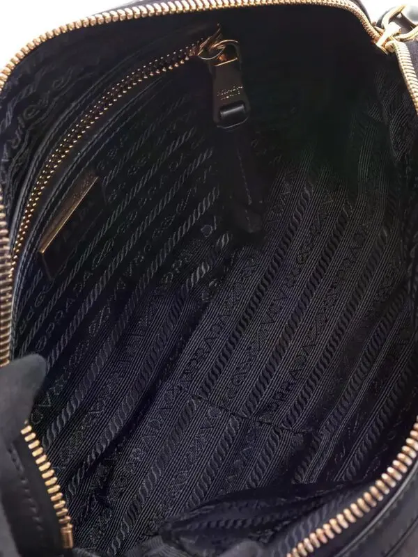 Prada 2000s Logo Jacquard Leather Shoulder Bag - Black
