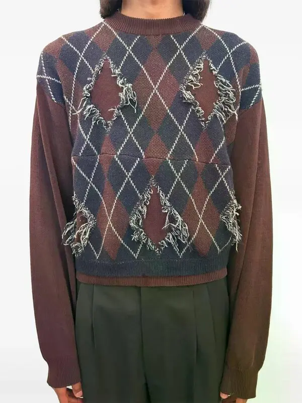 MAGLIANO Distressed Argyle Intarsia Sweater - Brown