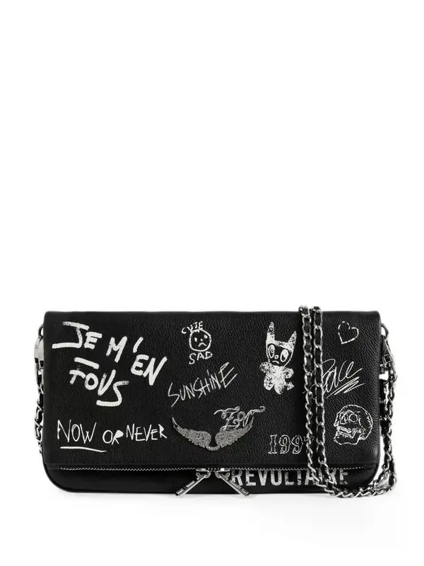 Zadig&Voltaire Rock Arty Tag Clutch In Grained Leather - Black