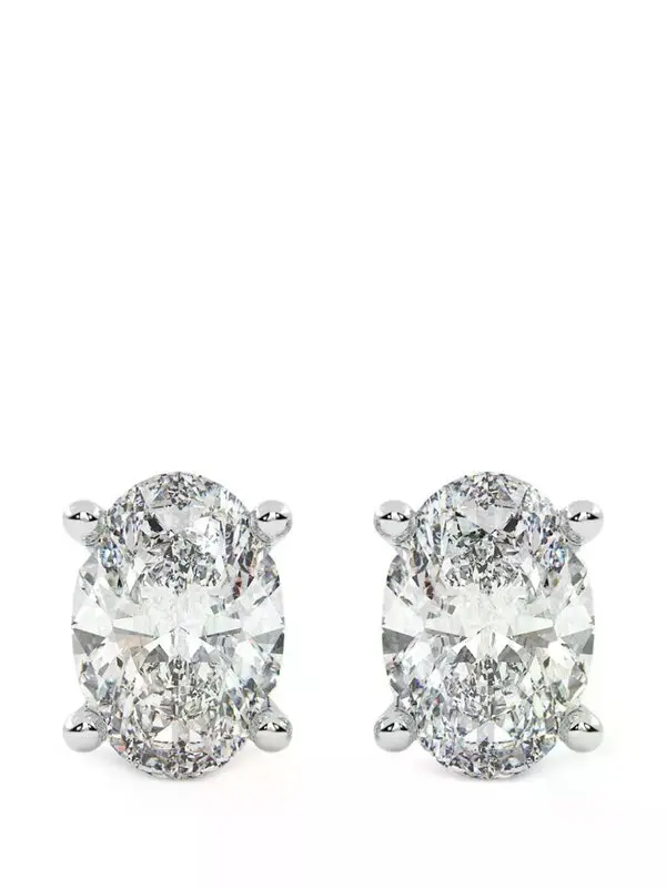 Diamond Essentials 14kt White Gold Oval-cut Solitaire Diamond Stud Earrings - Silver