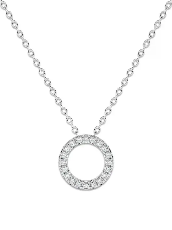 DIAMOND ESSENTIALS Circle Pendant Necklace With Pavé-set Diamonds In 14k White Gold - Silver