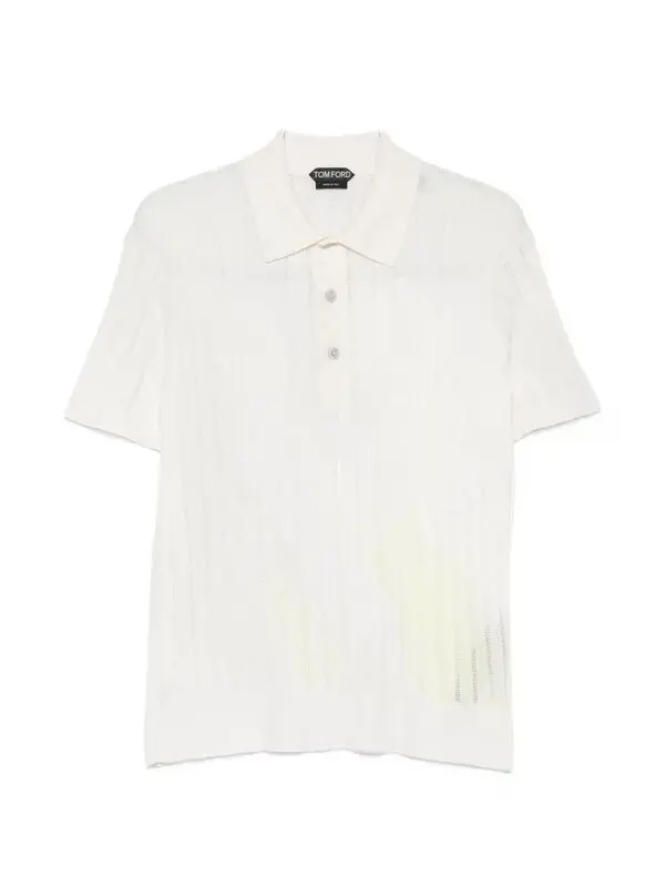 TOM FORD Ribbed-knit Short-sleeve Polo Shirt - Neutrals