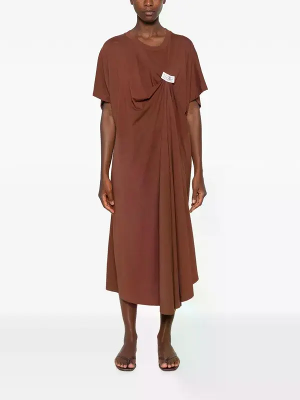 MAISON MARGIELA Draped Logo Midi Dress - Brown