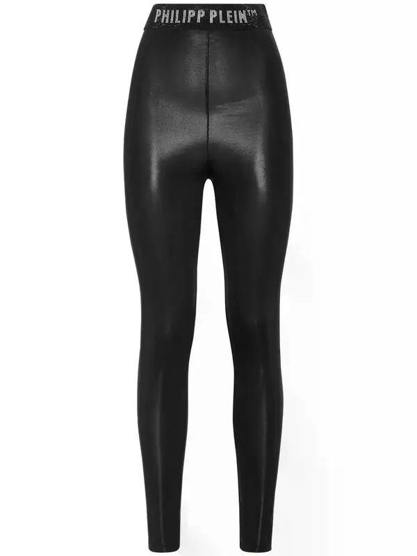 Philipp Plein Coated Logo-waistband Leggings - Black