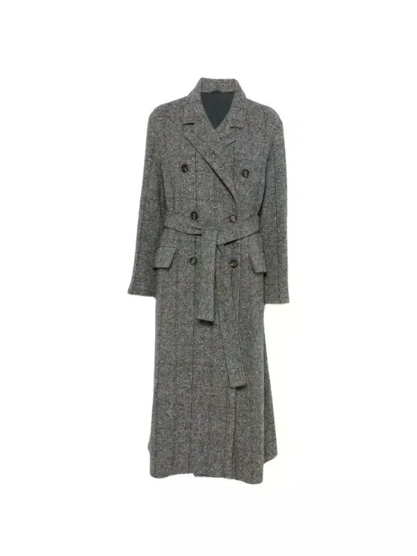 Brunello Cucinelli Checked Double-breasted Coat - Grey