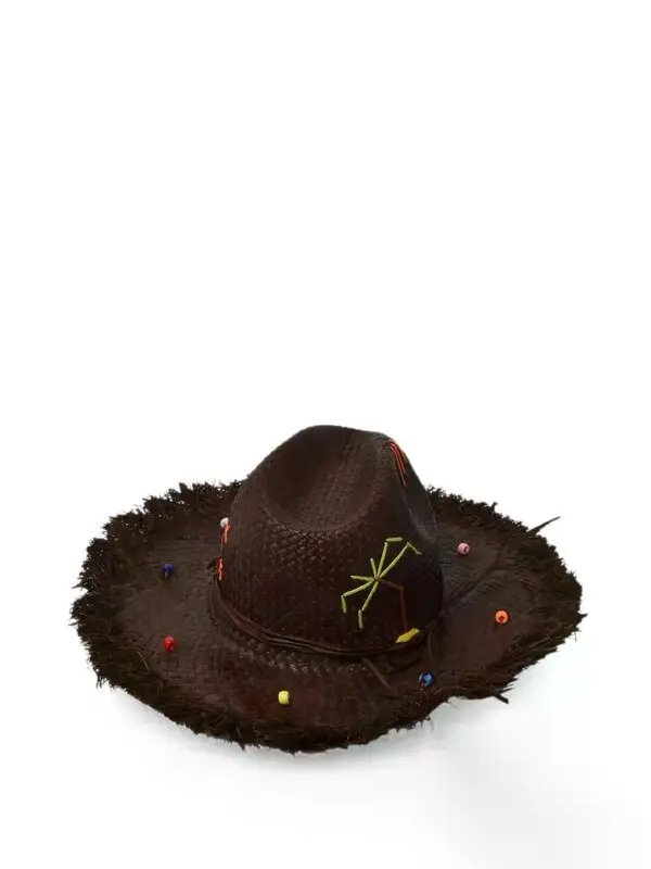 THE HAT GANG Bead-embellished Frayed-edge Hat
