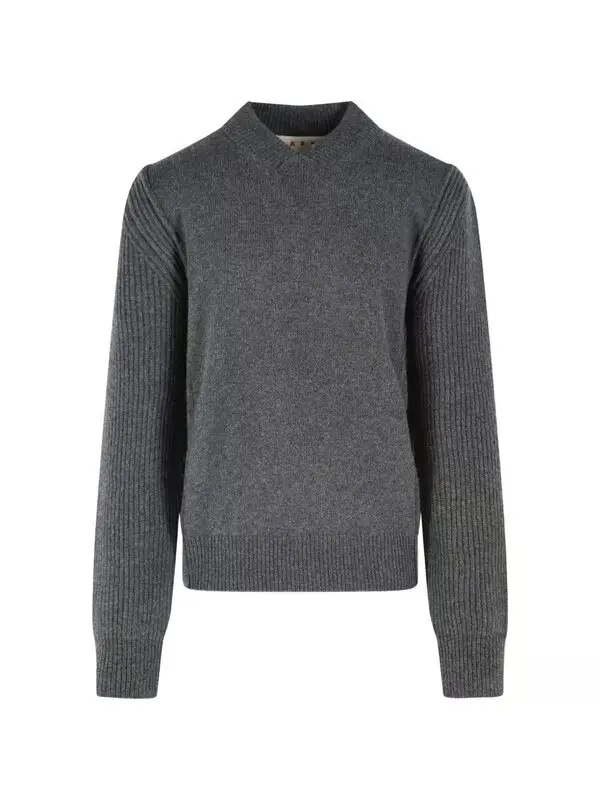 Marni Ribbed-knit V-neck Sweater - Grey