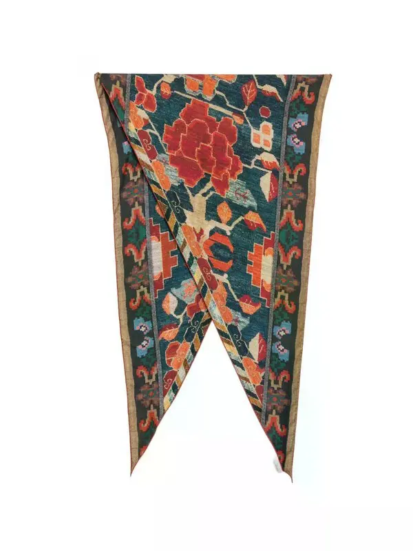 PIERRE-LOUIS MASCIA Floral-print Geometric-border Scarf - Red