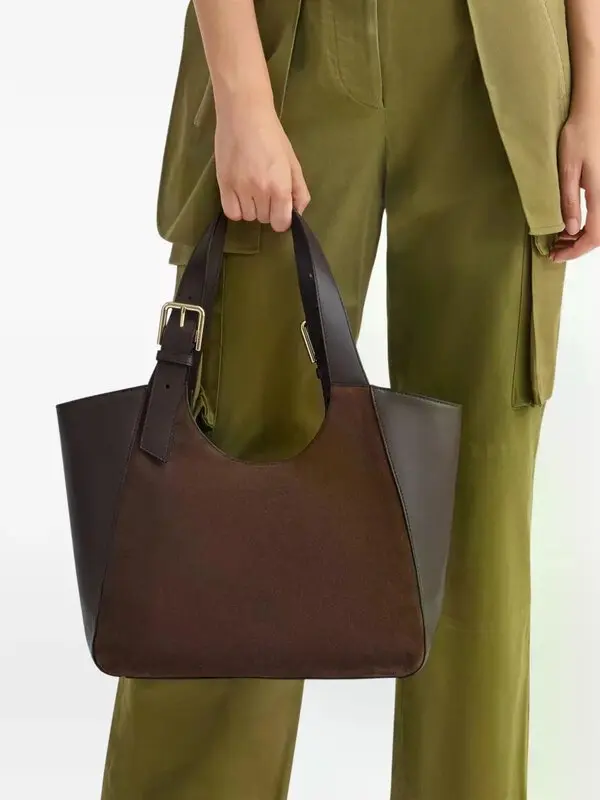 Furla Suede Paneled Leather Tote Bag - Brown
