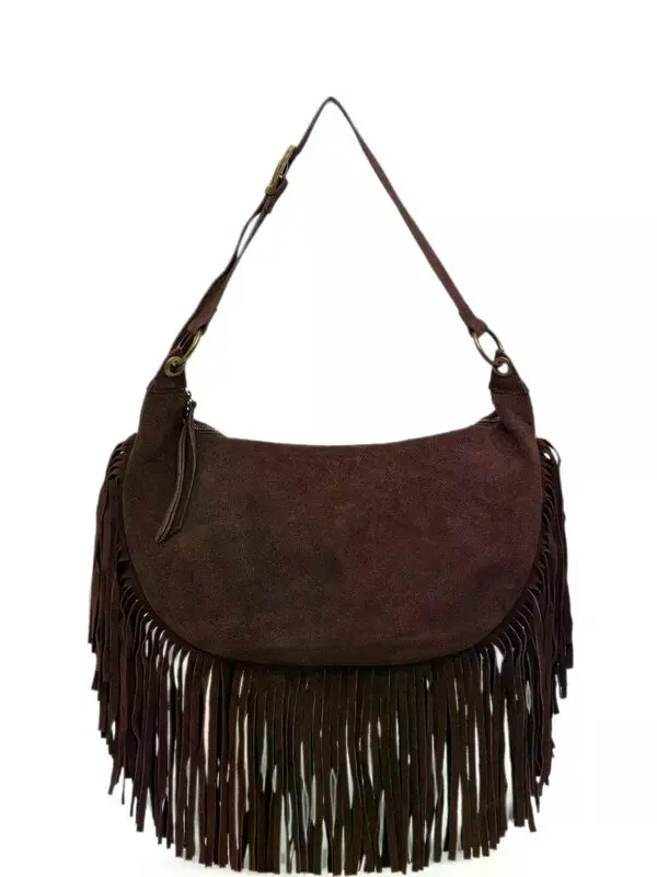 VICOLO Fringe-trim Suede Shoulder Bag - Brown