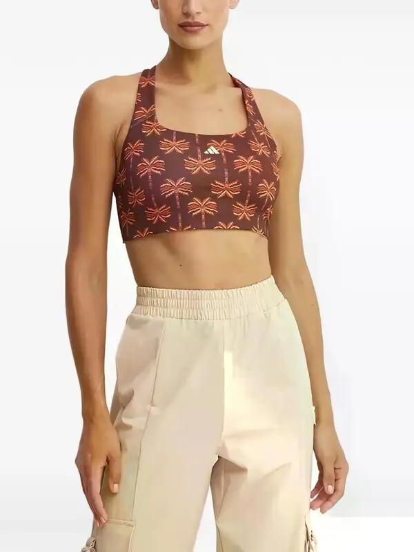 Adidas X Farm Rio Palm-print Sports Bra - Brown