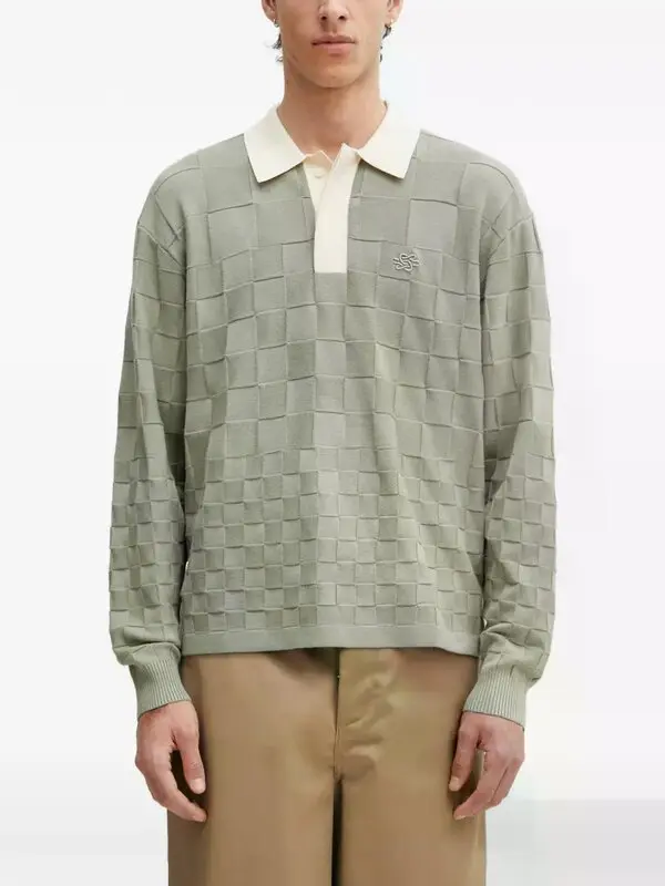 Filling Pieces Rugbycheckerboard-knit Long-sleeve Sweatshirt